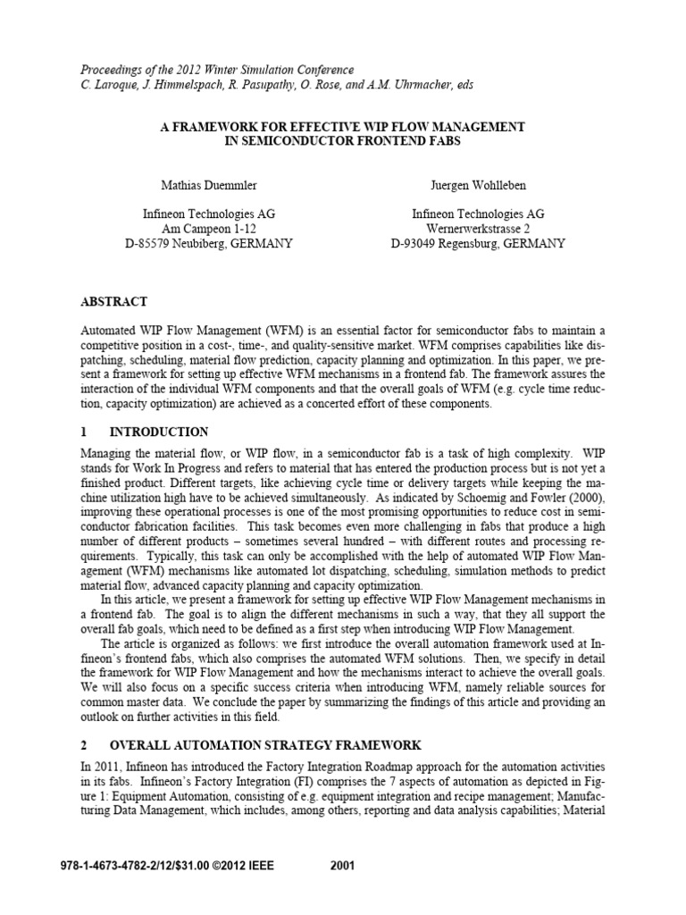A Framework For Effective Wip Flow Management - Materials Flows in Fab ...