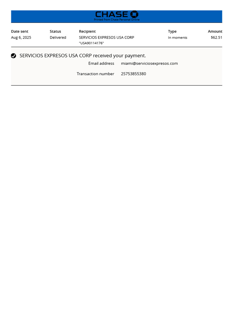 Chase Payment Confirmation Receipt | PDF