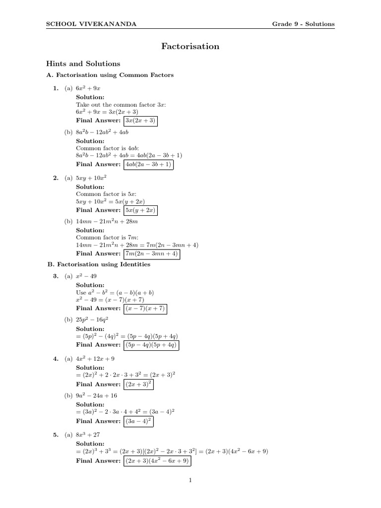 G9 Factorization Worksheet AK | PDF | Factorization | Chess
