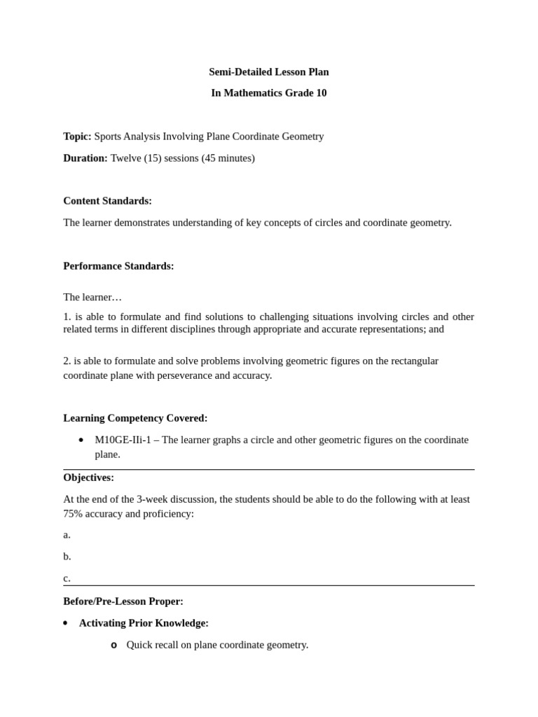 Grade 10 Math: Coordinate Geometry Lesson | PDF
