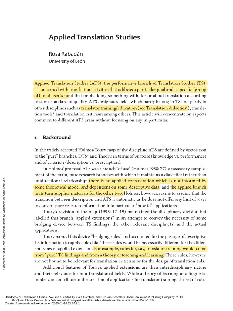 Handbook of Translation Studies Volume 1 - (Applied Translation Studies) | PDF | Usability ...