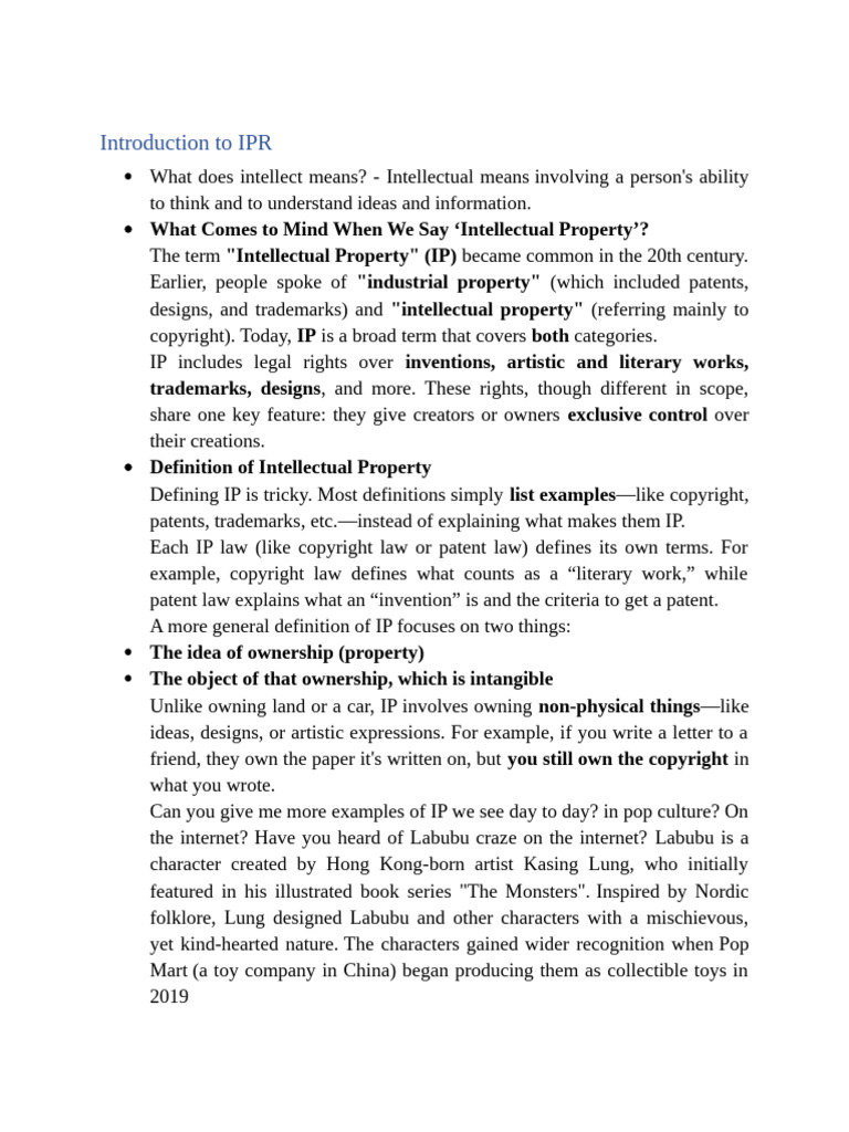 History of Intellectual Property Rights | PDF | Intellectual Property ...