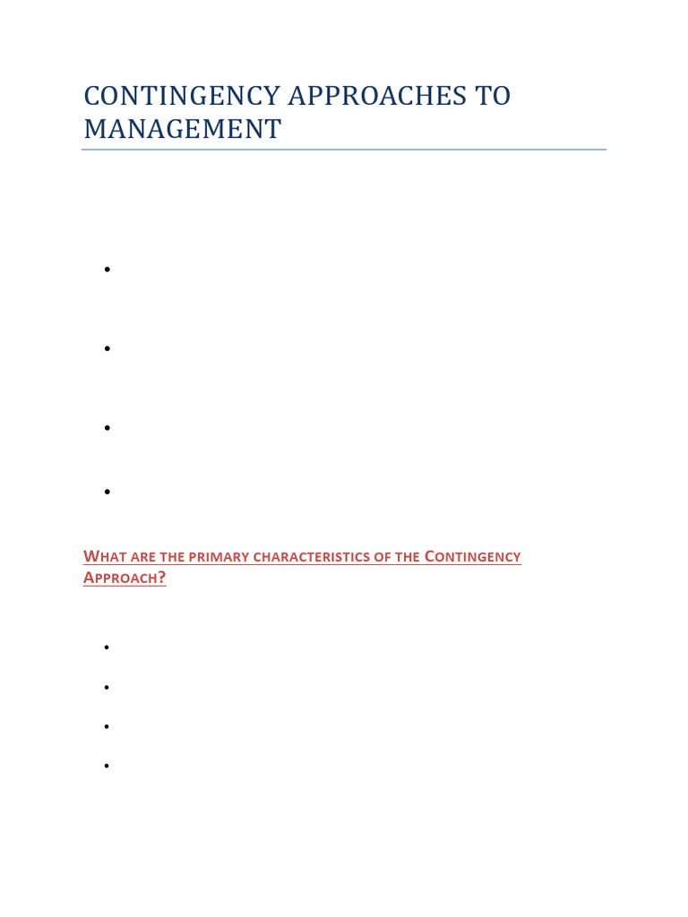 Contingency Approach to Management | PDF | Leadership | Motivation