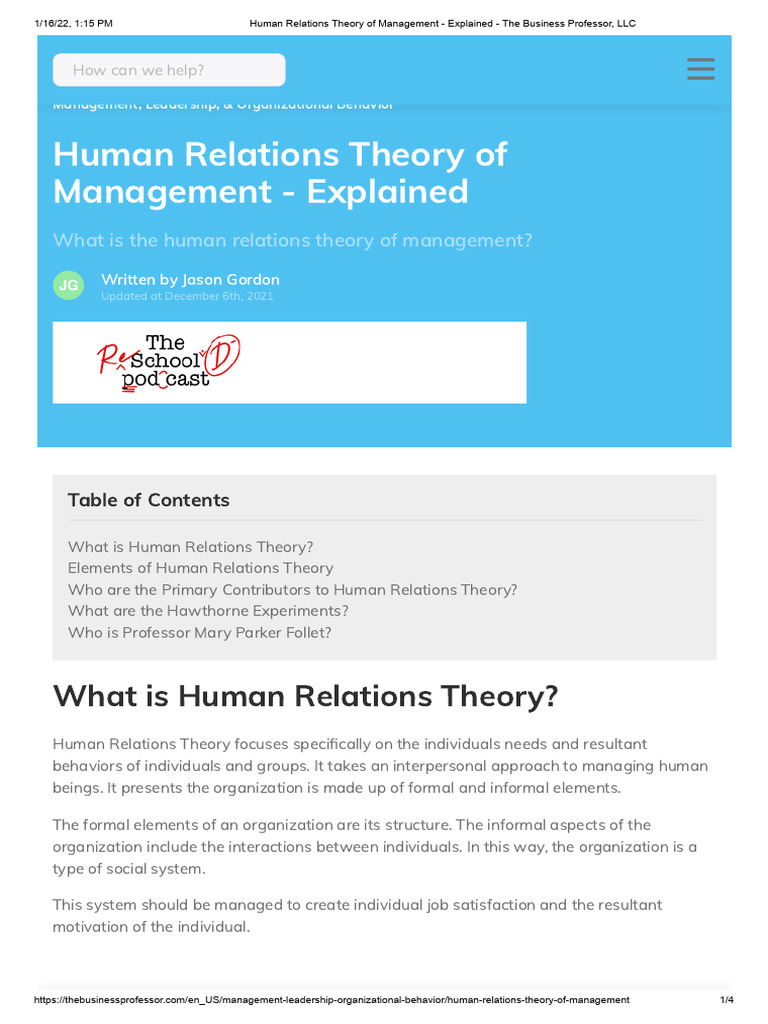 Human Relations Theory of Management - PDF-Unit 1 | PDF | Psychology ...