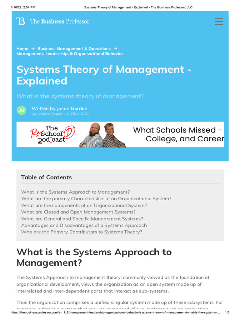 Systems Approach Theory of Management PDF | PDF | System | Systems Theory