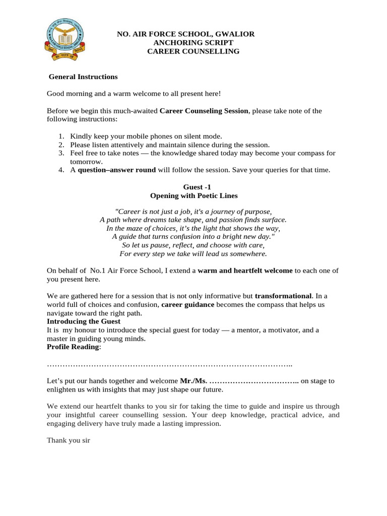 Career Counseling Session Script | PDF
