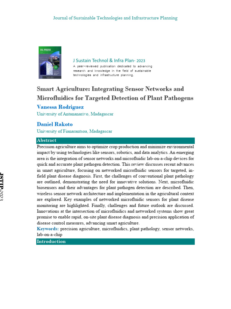 Smart Agriculture Integrating Sensor Networks and Microfluidics For Targeted Detection of Plant ...