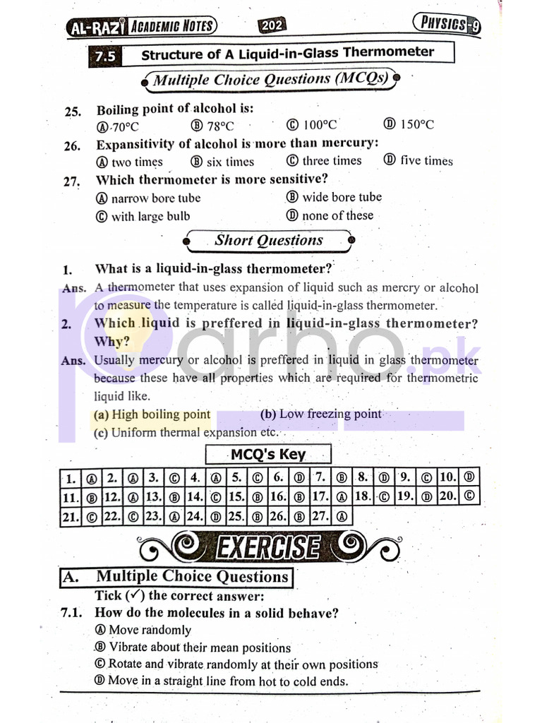9th Physics CH 7 Exercise | PDF