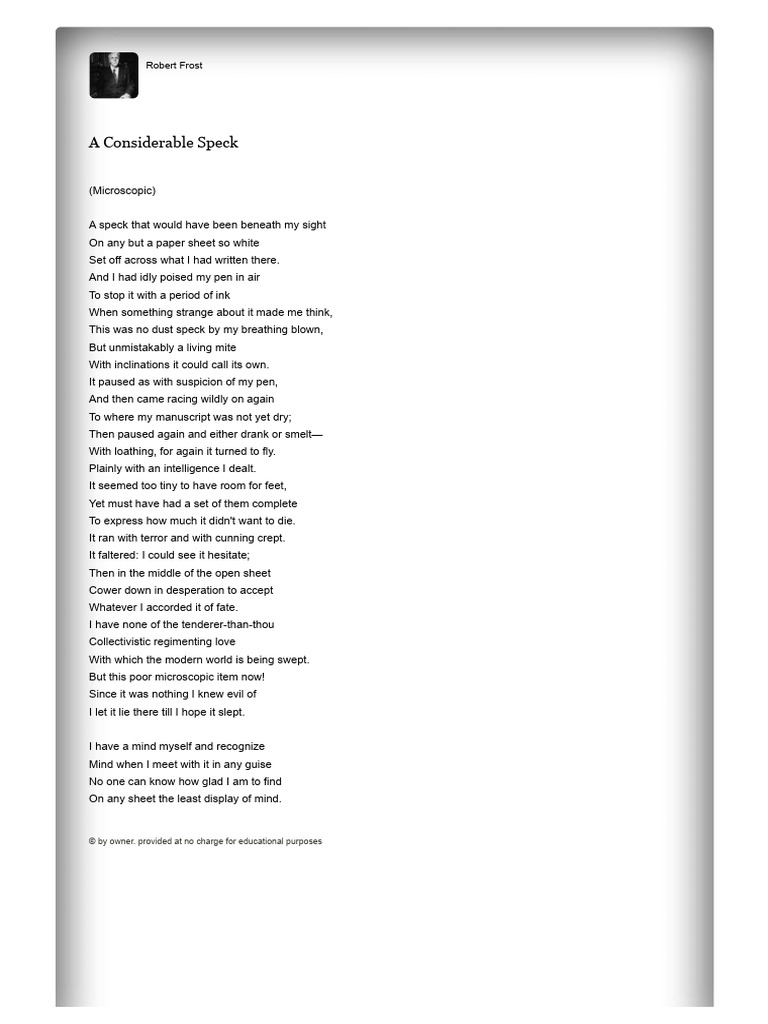 A Considerable Speck by Robert Frost - Famous Poems, Famous Poets ...