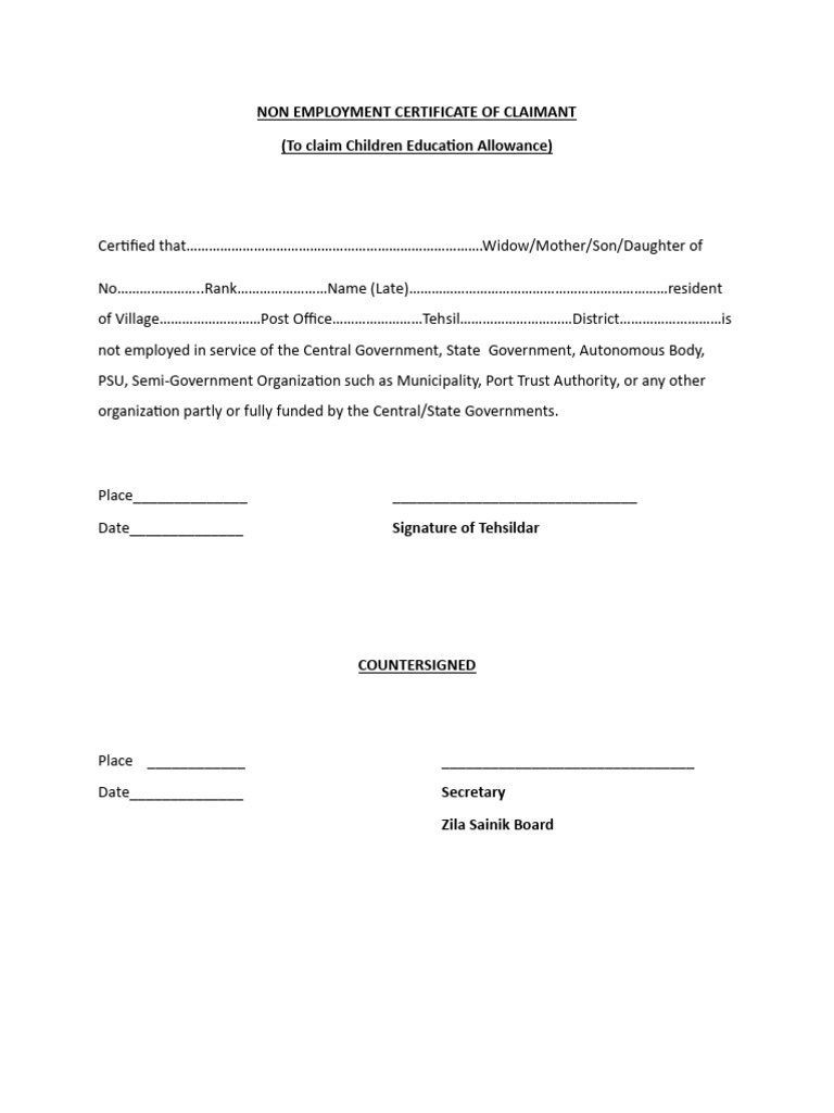 Non Employment Certificate | PDF