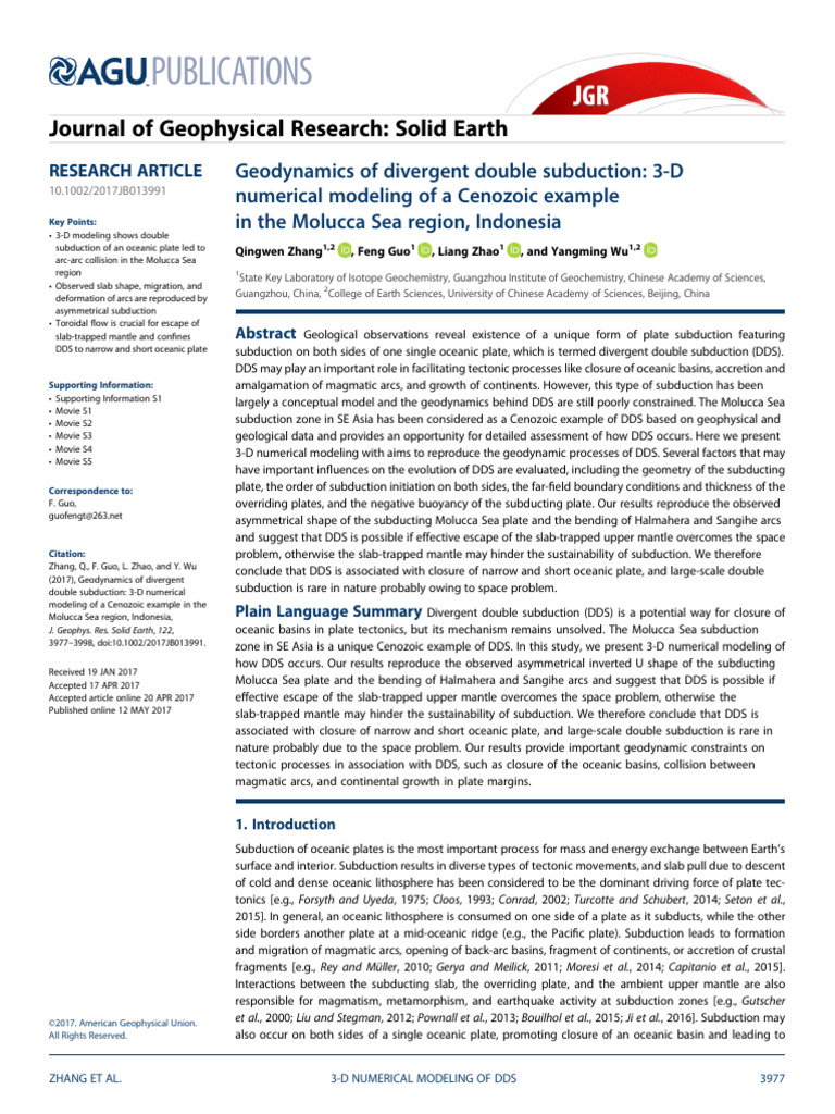 1 - JGR Solid Earth - 2017 - Zhang - Geodynamics of Divergent Double ...