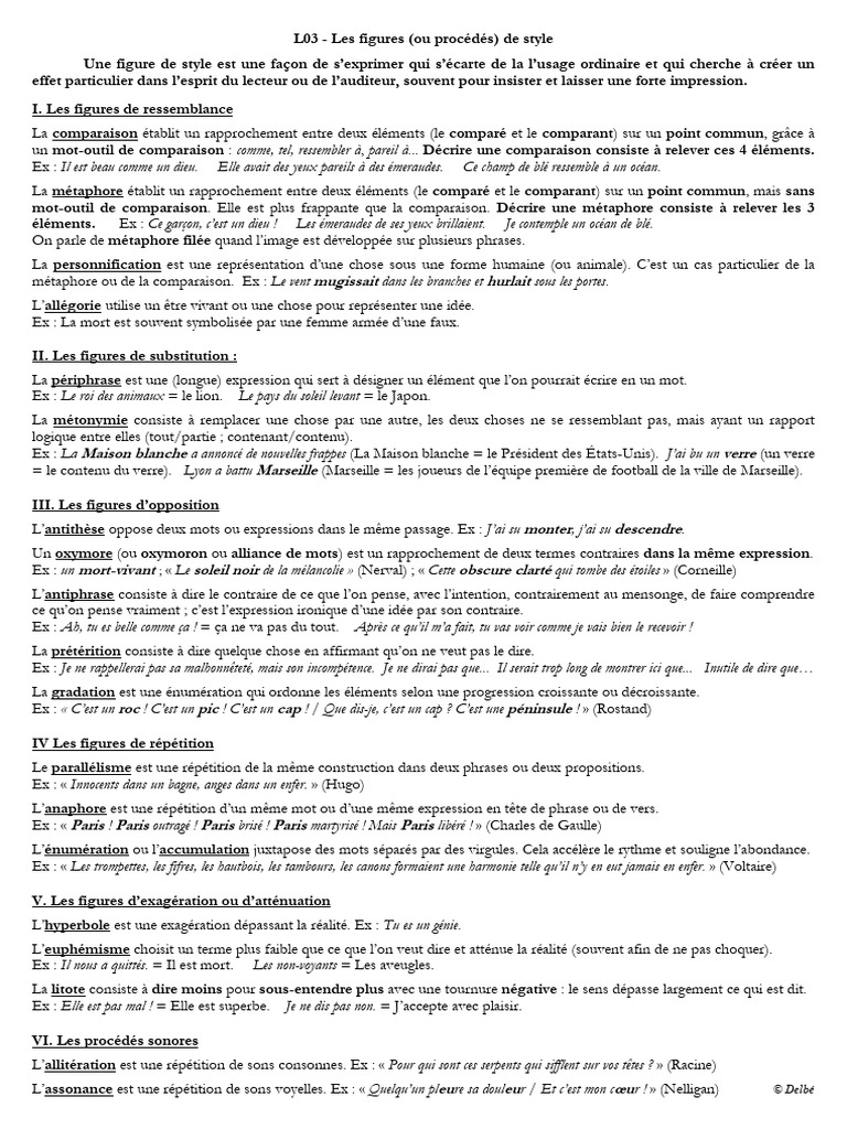 Figures de style : définitions et exemples | PDF | Métaphore ...