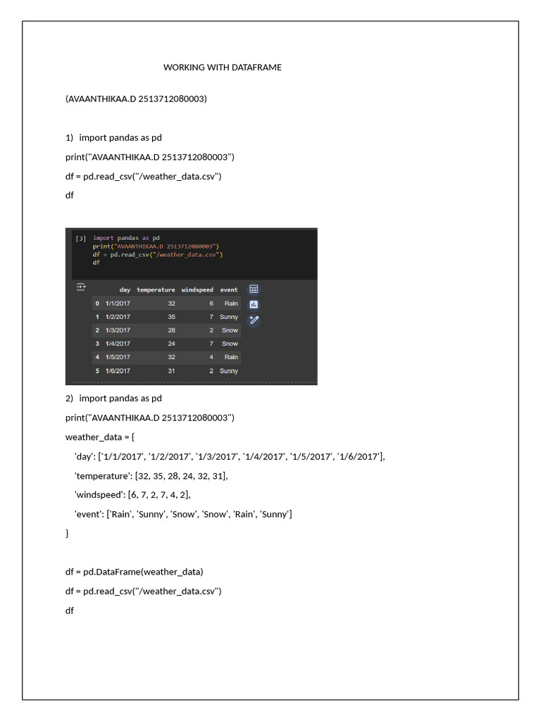 Working With Dataframe | PDF
