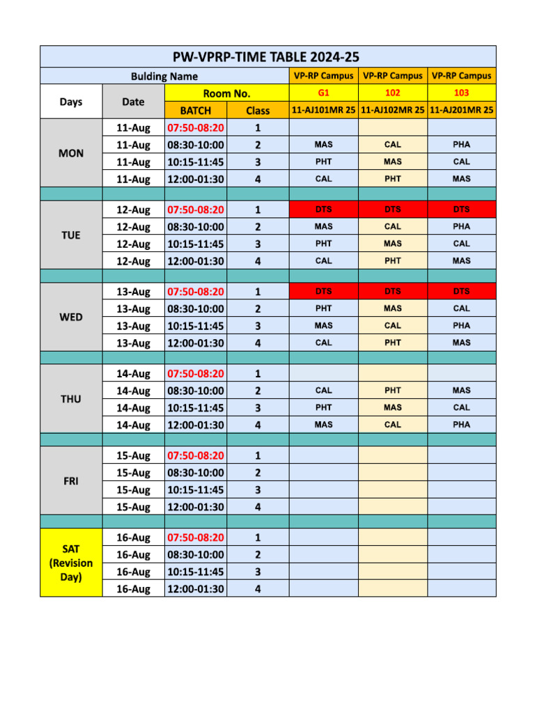 VPRP Time Table | PDF