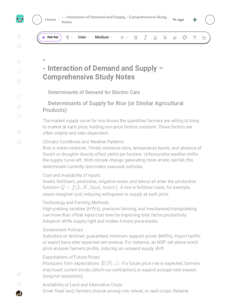 Interaction of Demand and Supply - Comprehensive Study Notes Notes ...