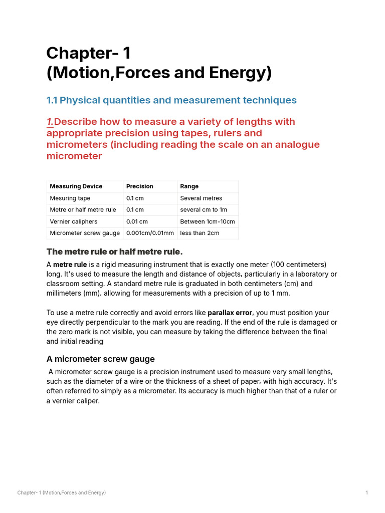 Chapter - 1 (MotionForces and Energy) | PDF | Watch | Clock