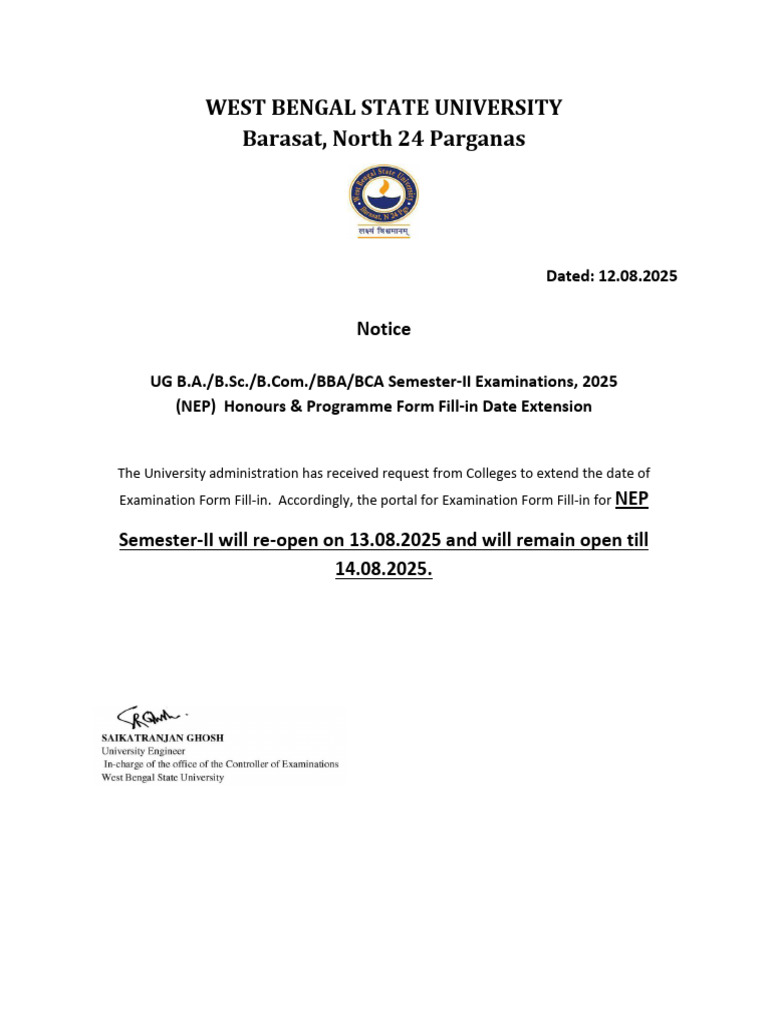 Notice For Extension of Form Fill-In of NEP Semester-II ...