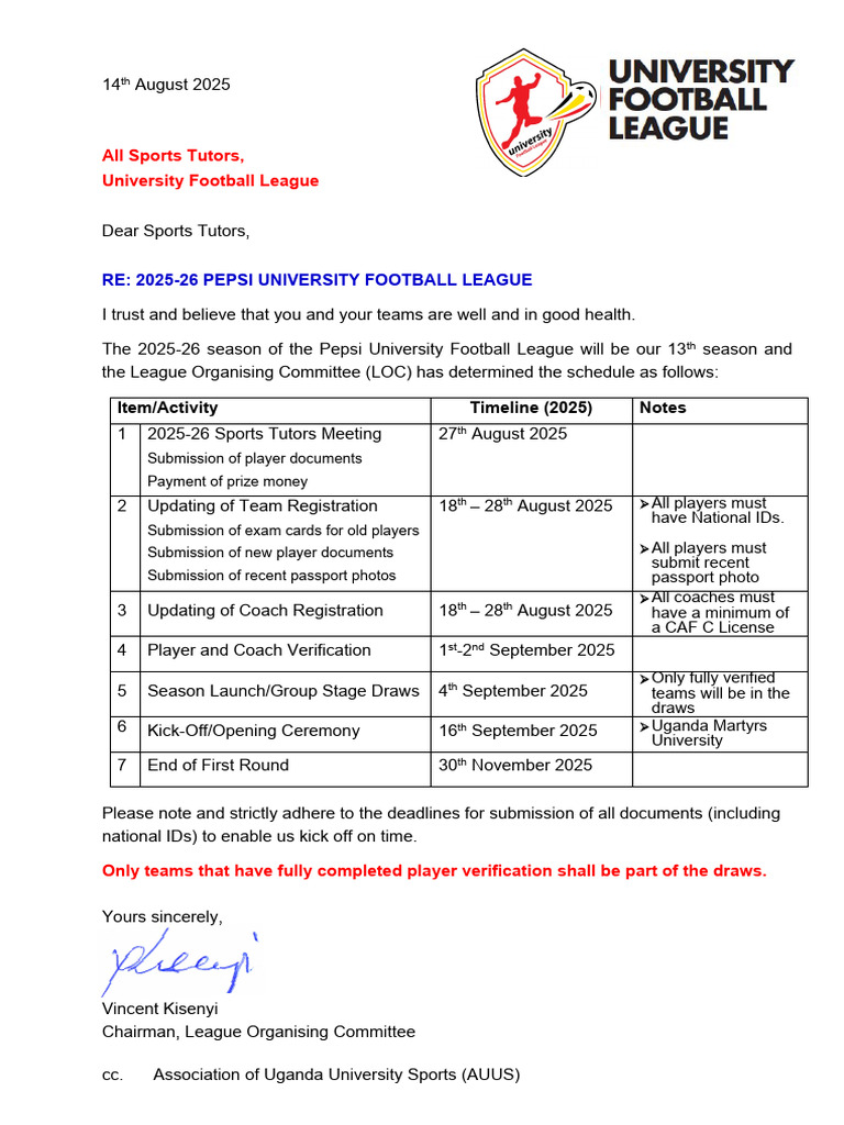 2025-26 Pepsi University Football League Schedule | PDF