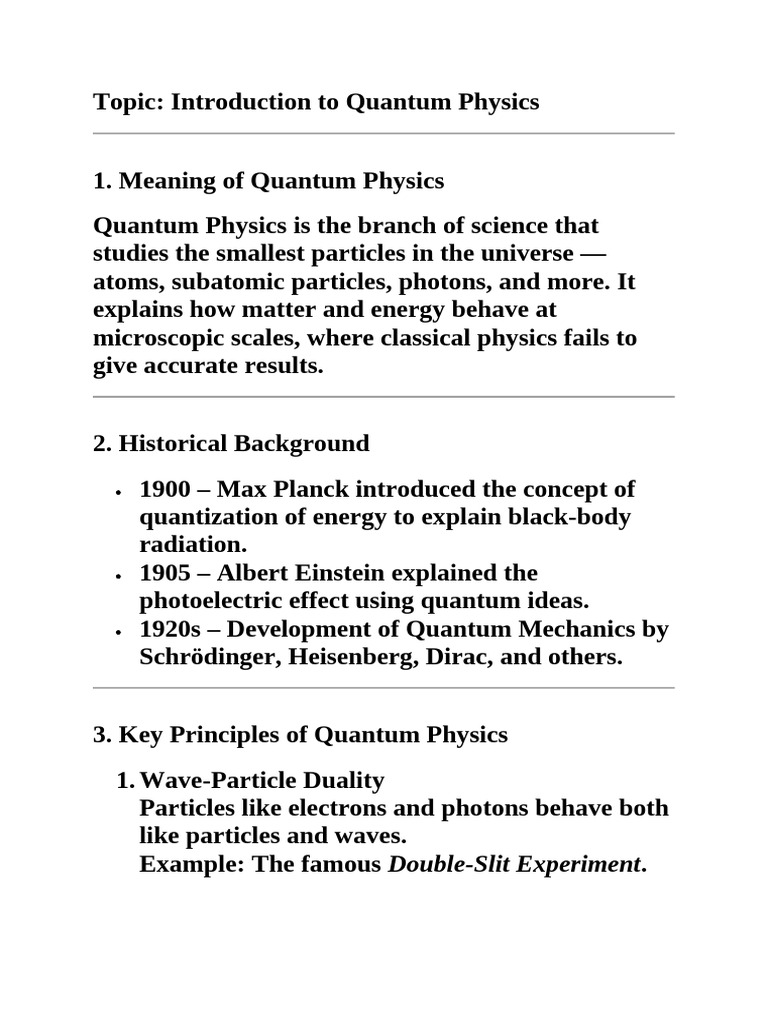 Introduction to Quantum Physics Basics | PDF