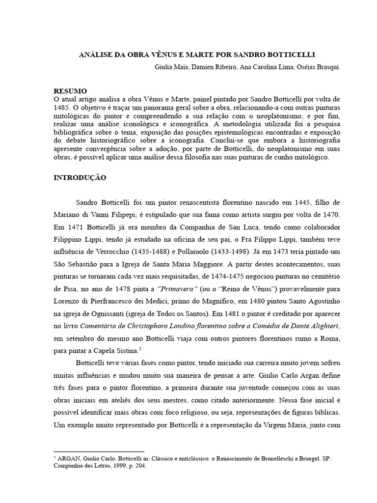 Análise de Vênus e Marte de Botticelli | PDF | Beleza | Amor