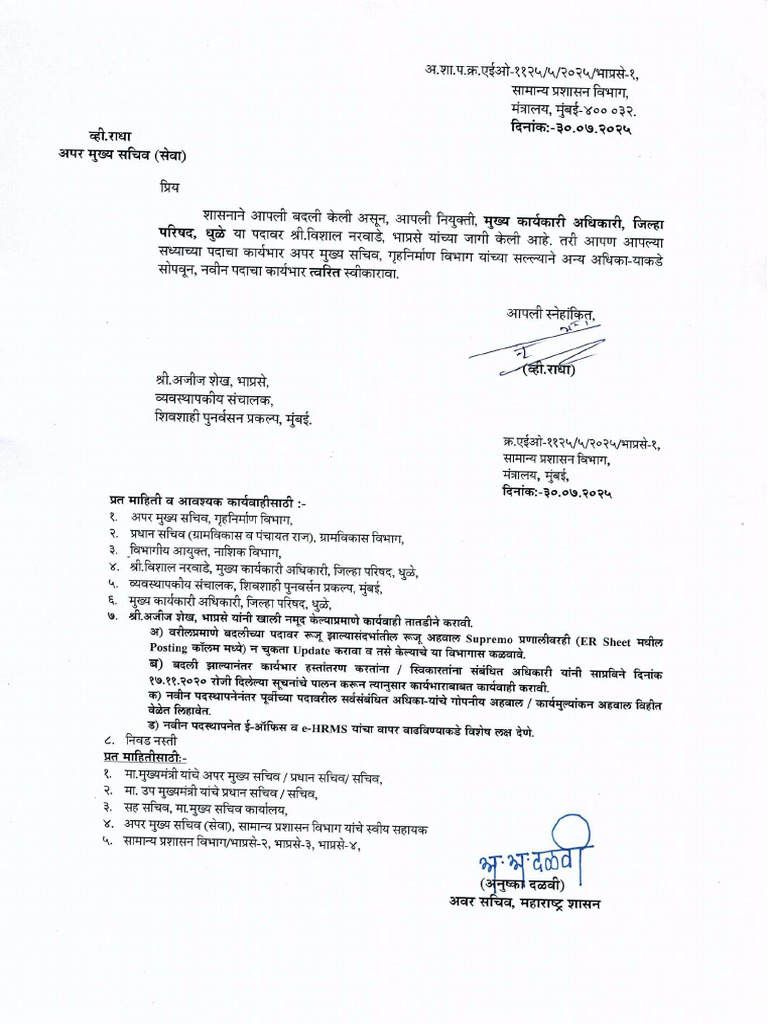 Shri. Aziz Shaikh, IAS Transfer Order Dt. 30.07.2025._0001 | PDF