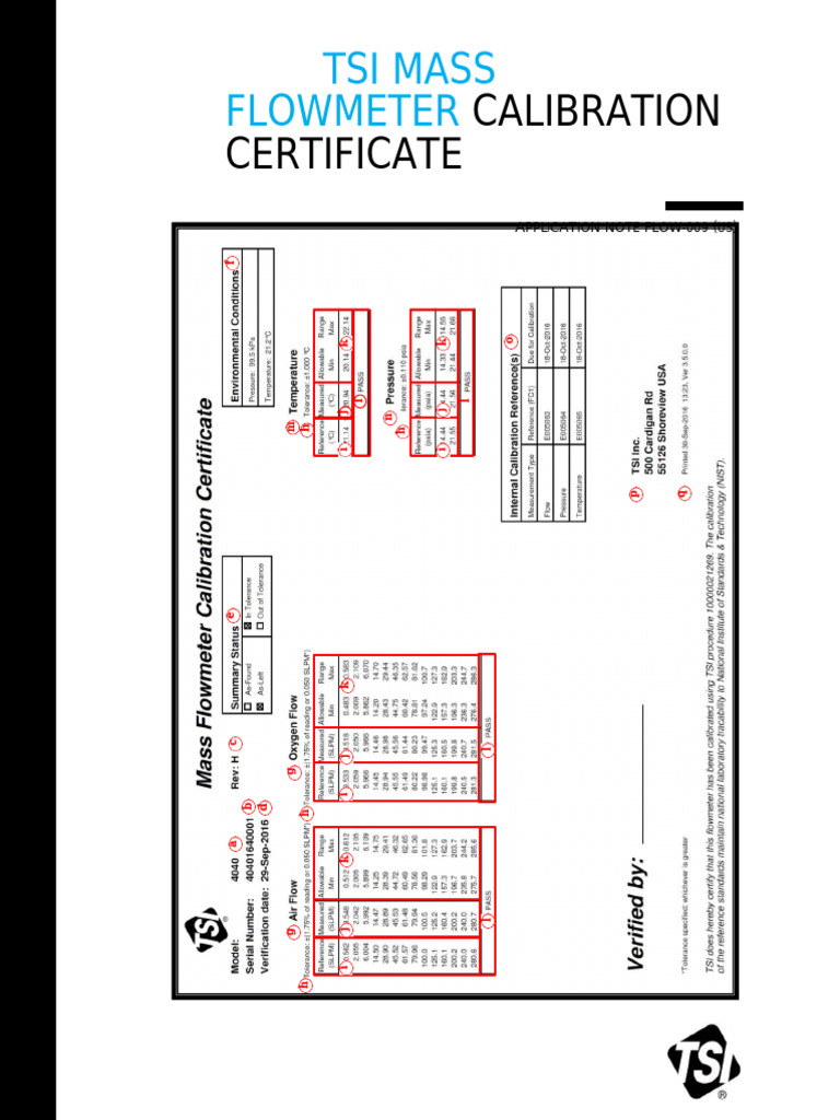 TSI Mass Flowmeter Calibration Certificate | PDF | Calibration | Flow ...