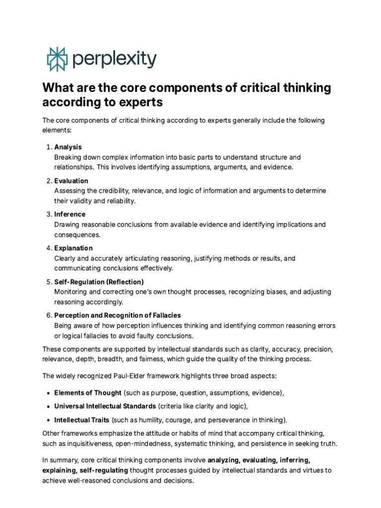 What Are The Core Components of Critical Thinking | PDF