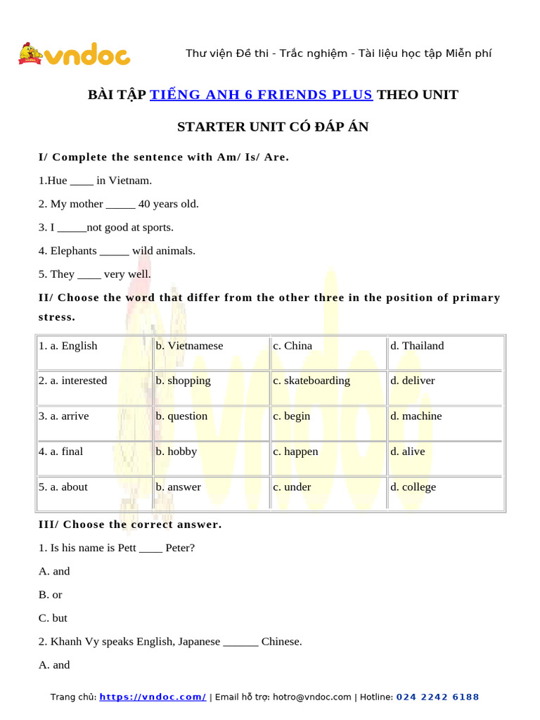 Bai Tap Starter Unit Lop 6 Friends Plus | PDF