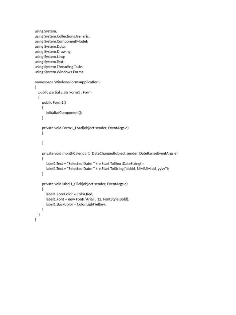 C# Windows Forms Calendar Example | PDF