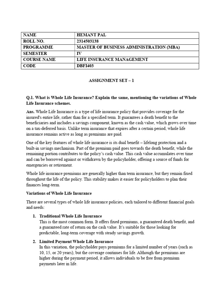 Life Insurance Management Assignments | PDF | Life Insurance | Insurance