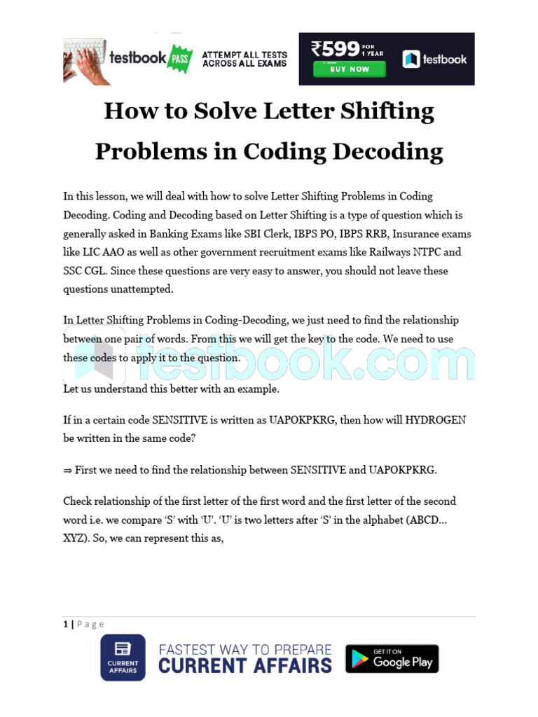 How To Solve Letter Shifting Problems in Coding Decoding 1 | PDF