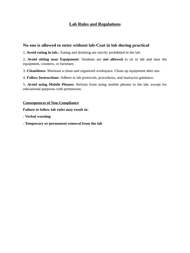 Lab Rules and Regulations | PDF