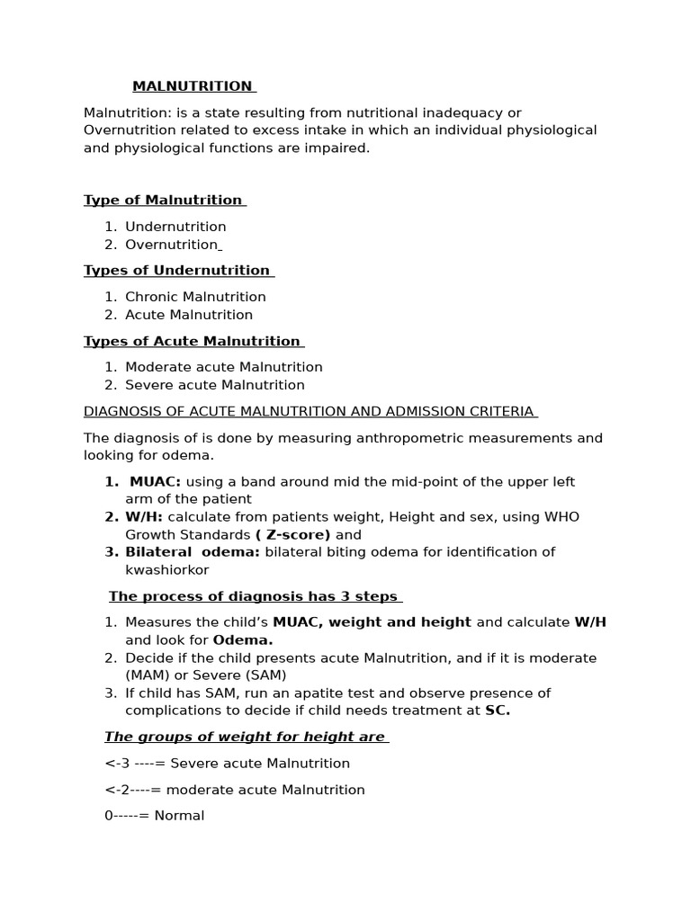 Imam Protocol for Malnutrition Management | PDF | Malnutrition | Health ...