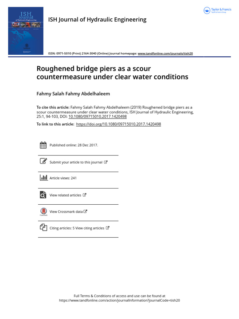 Roughened Bridge Piers As A Scour Countermeasure Under Clear Water ...