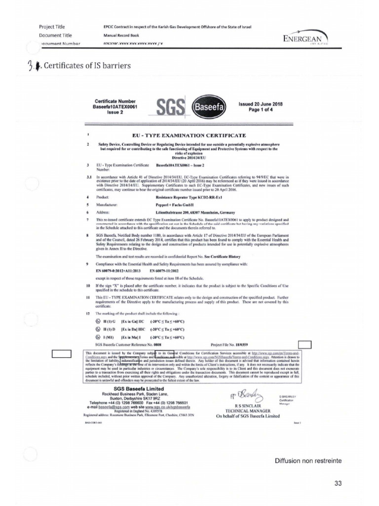 Baseefa 10 ATEX 0061 - Issue 2 | PDF