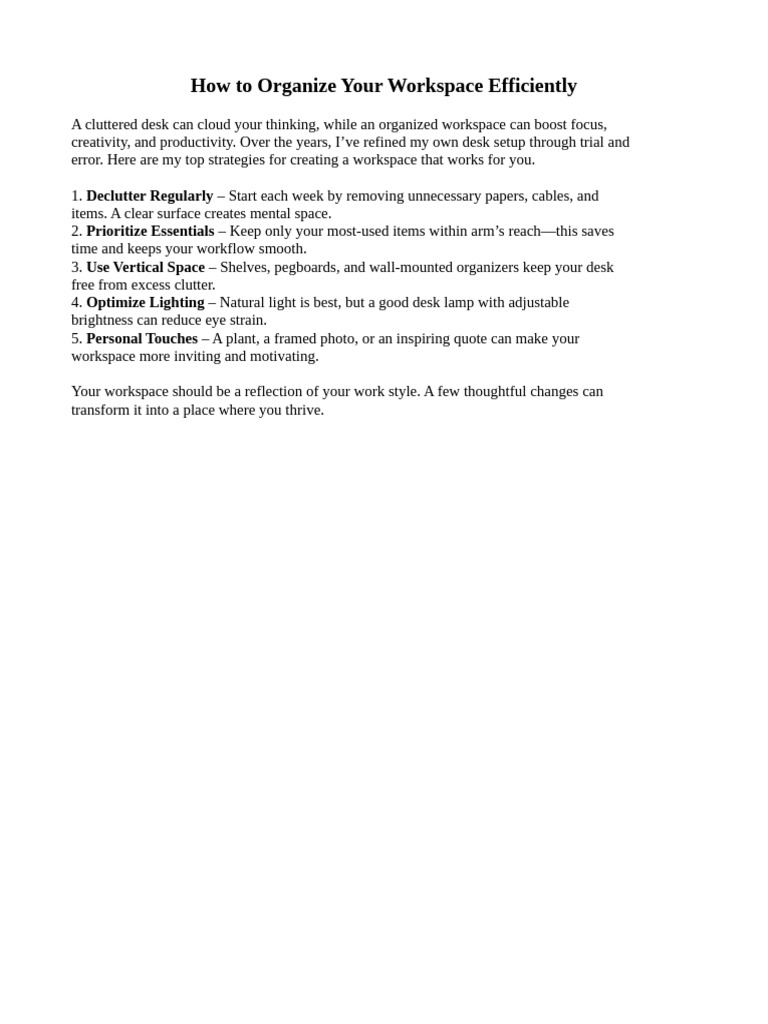 How to Organize Your Workspace Efficiently | PDF
