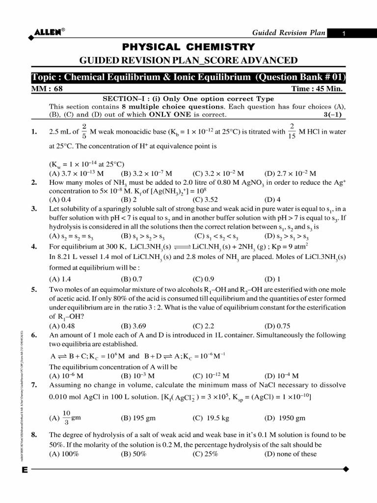 01 - PC - GRP-1 - Chemical EQ & Ionic EQ - (Eng) | PDF