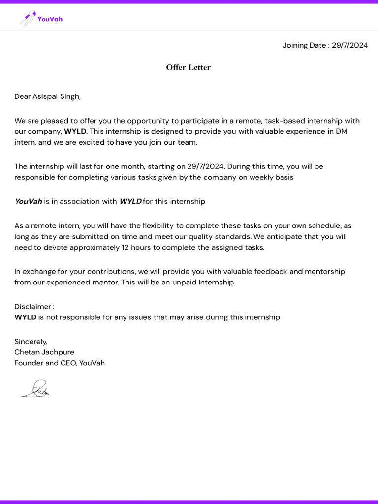 Internship Letter | PDF