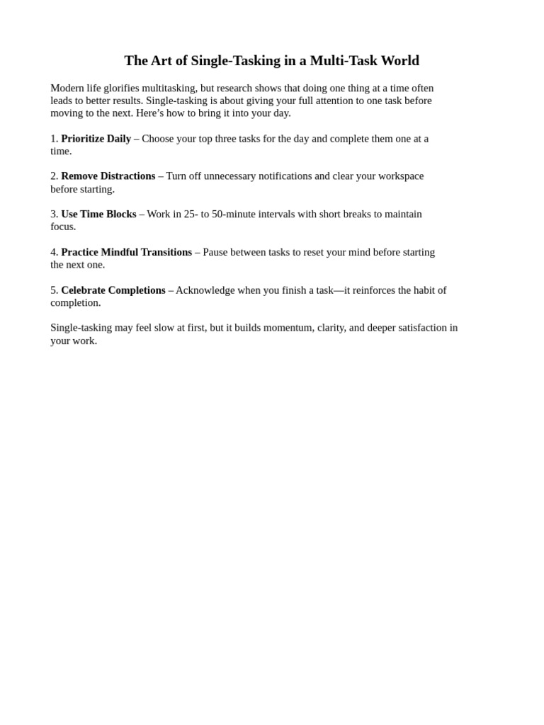 The Art of Single-Tasking in A Multi-Task World | PDF