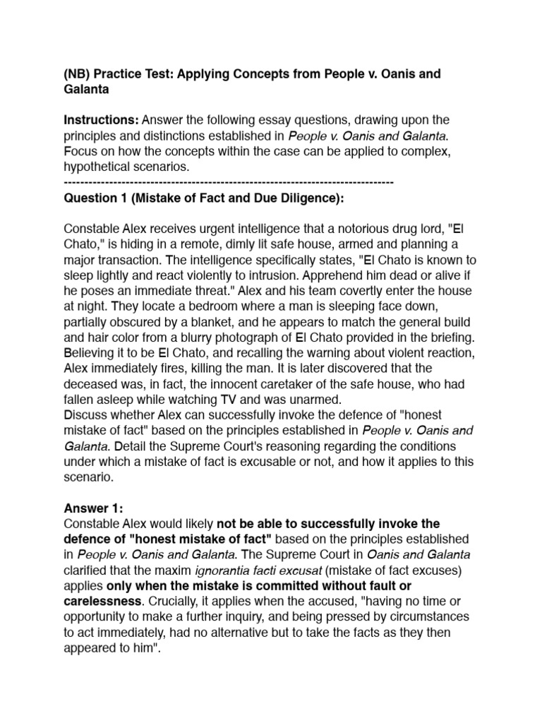 Practice Tests -Criminal Law - People v Oanis | PDF | Negligence | Murder