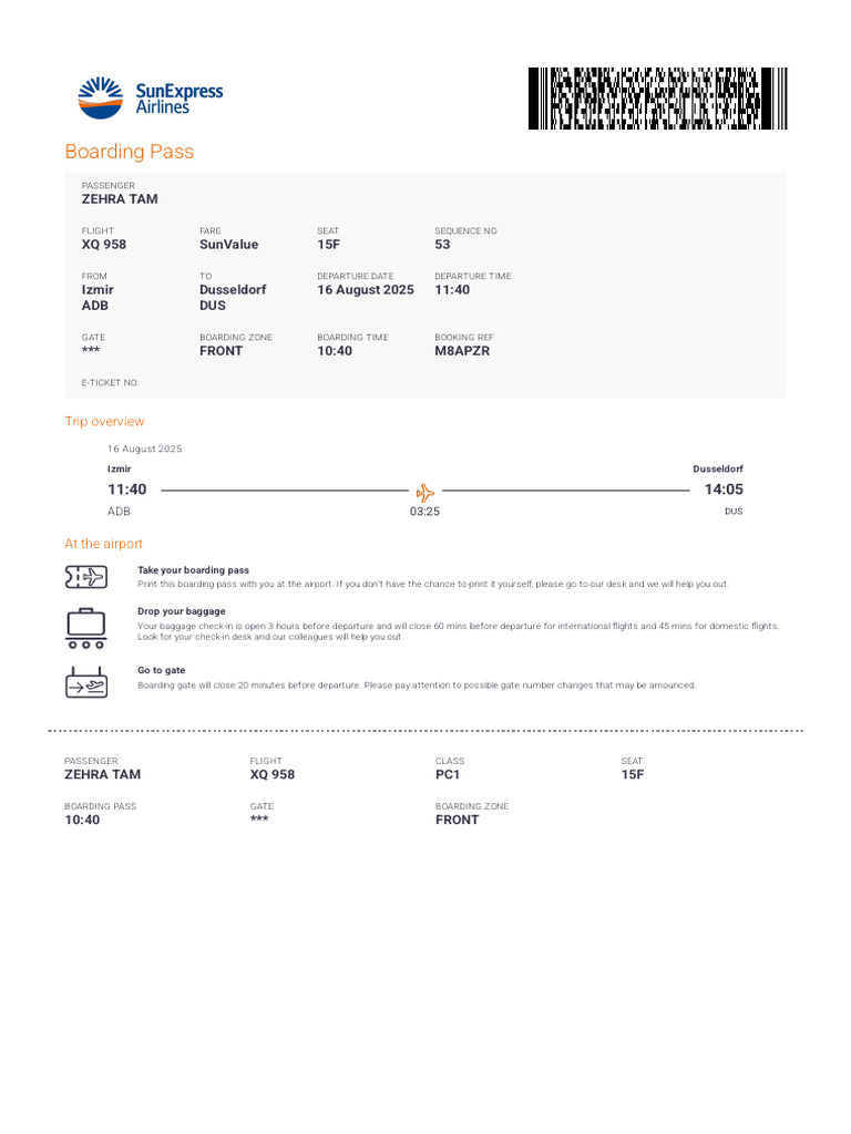 Sunexpress Boarding Pass 3 | PDF