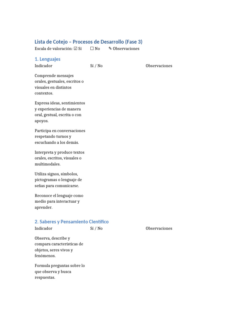 Lista Cotejo Procesos Fase3 | PDF