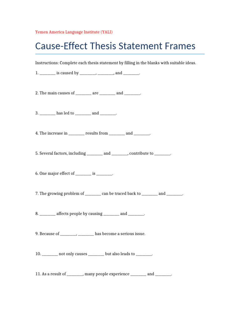 Cause Effect Thesis Frames YALI | PDF