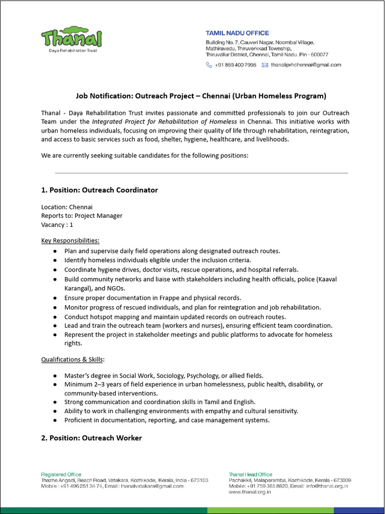 Job Notification - Outreach | PDF | Homelessness | Social Work