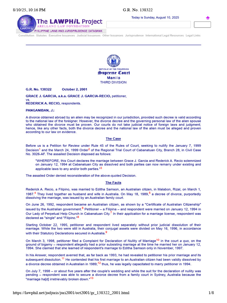 Divorce Recognition in Philippine Law | PDF | Divorce | Annulment