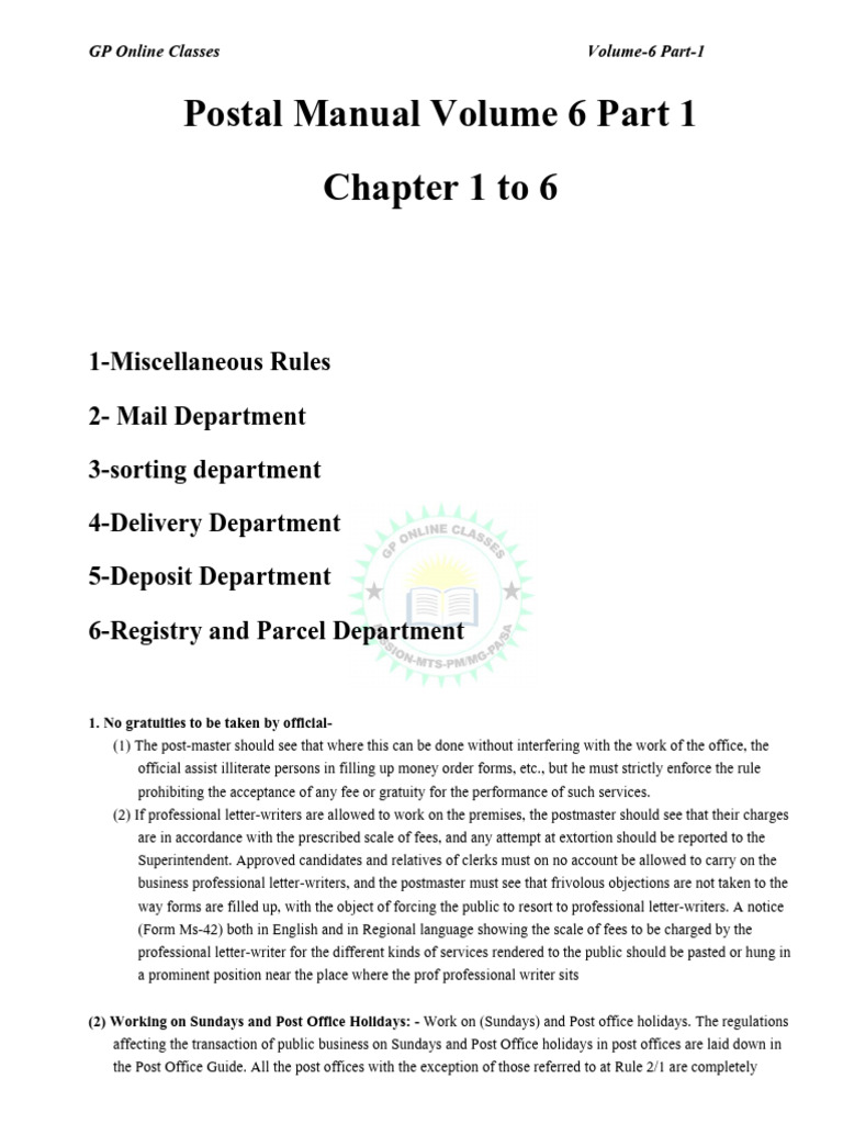 Postal Manual Volume 6 Part 1 Overview | PDF | Mail | Postage Stamp