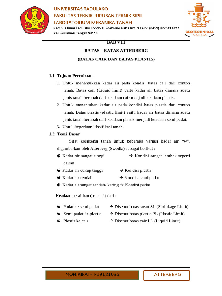 Batas Atterberg: Uji Cair dan Plastis | PDF