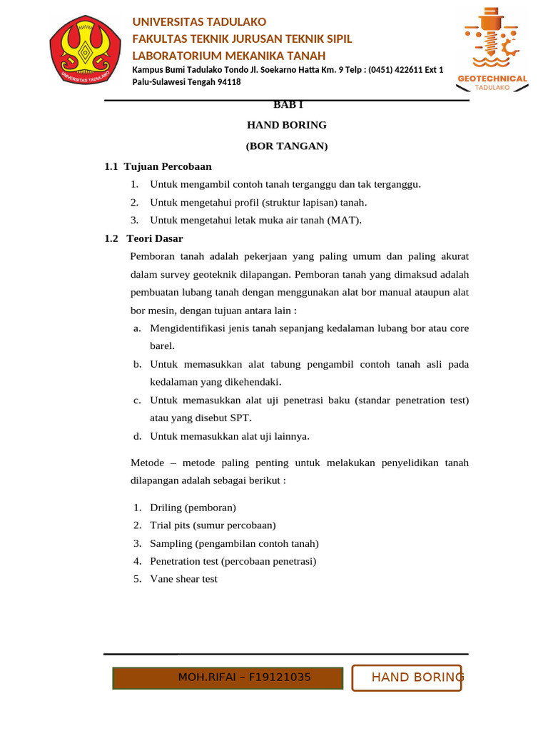 TEORI Hand Boring Bab 1 Fix | PDF