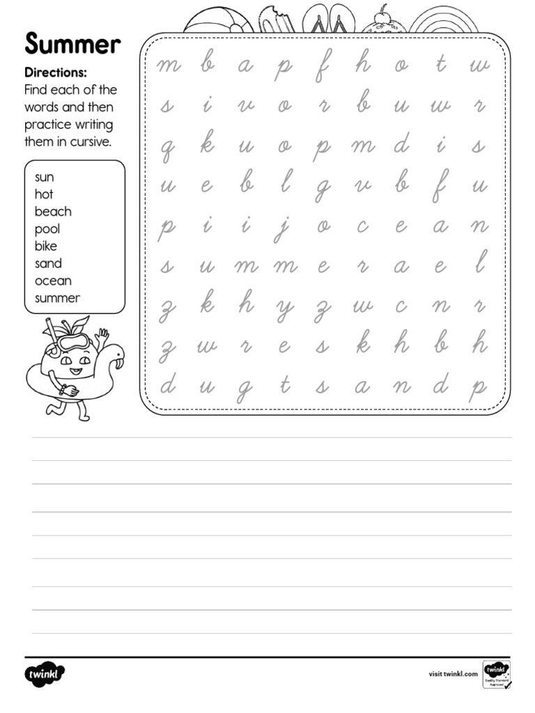 Summer Cursive Search and Write Activity | PDF