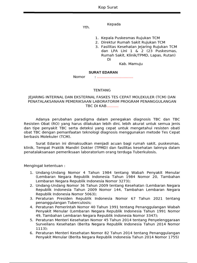 Surat Edaran Jejaring TCM | PDF